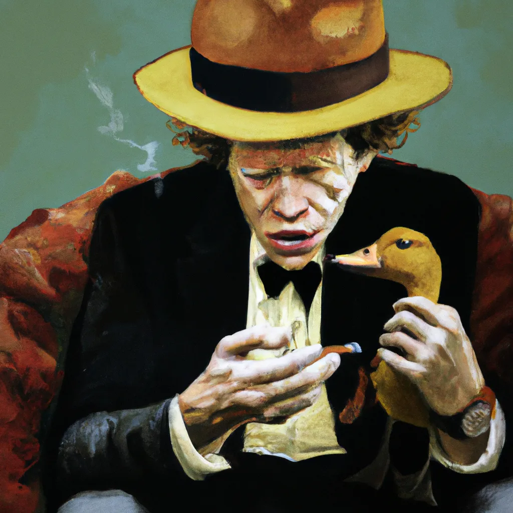 oil painting of tom waits smoking cigar with a duck | OpenArt