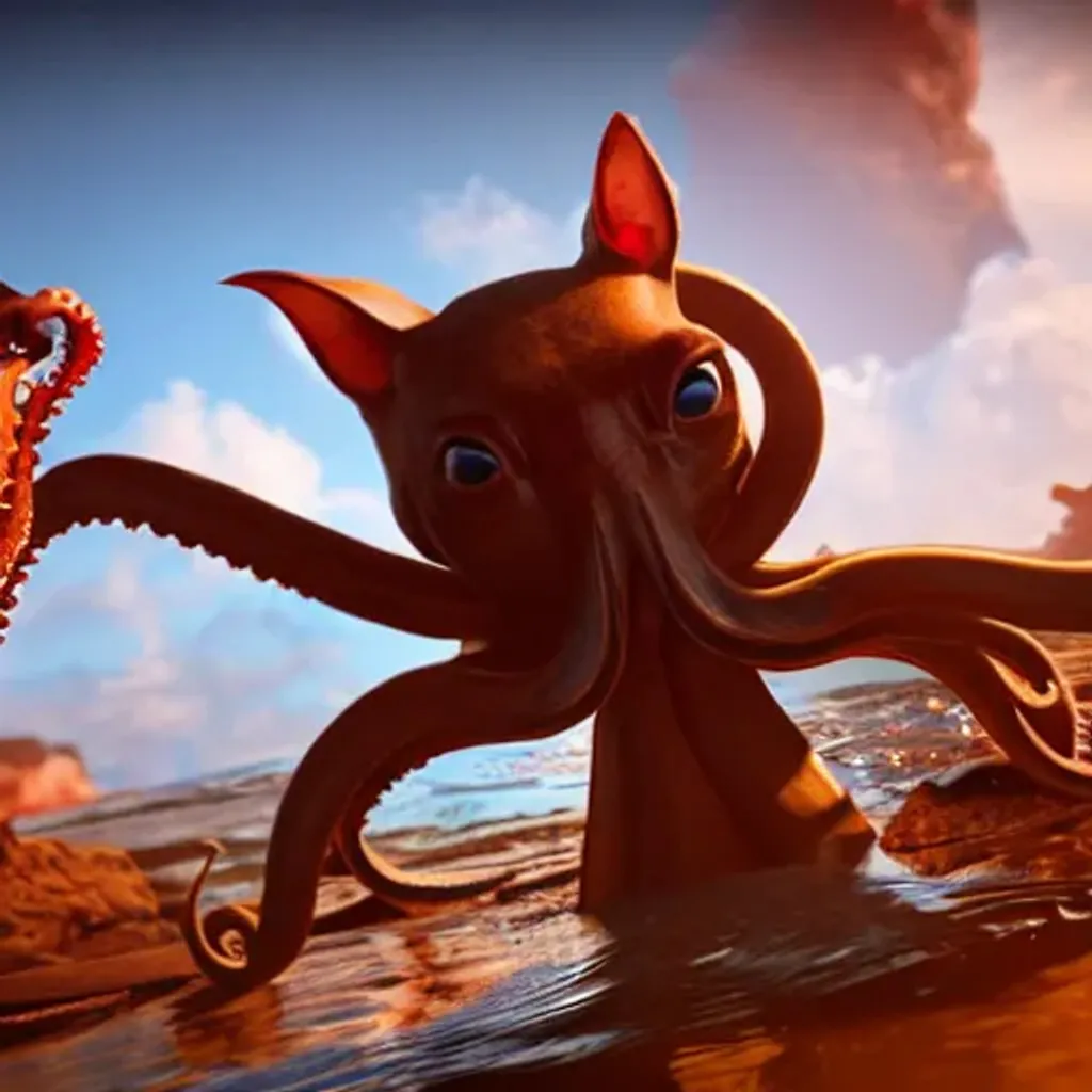 unreal 5, siamese cat, fighting octopus in ocean, ba... | OpenArt