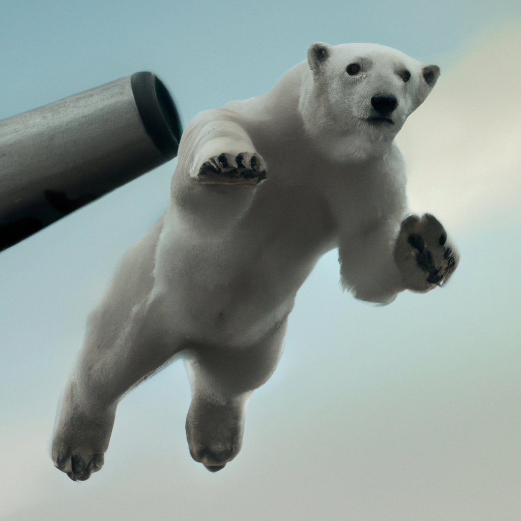 polar bear hanging from a jet, action cinematic shot | OpenArt