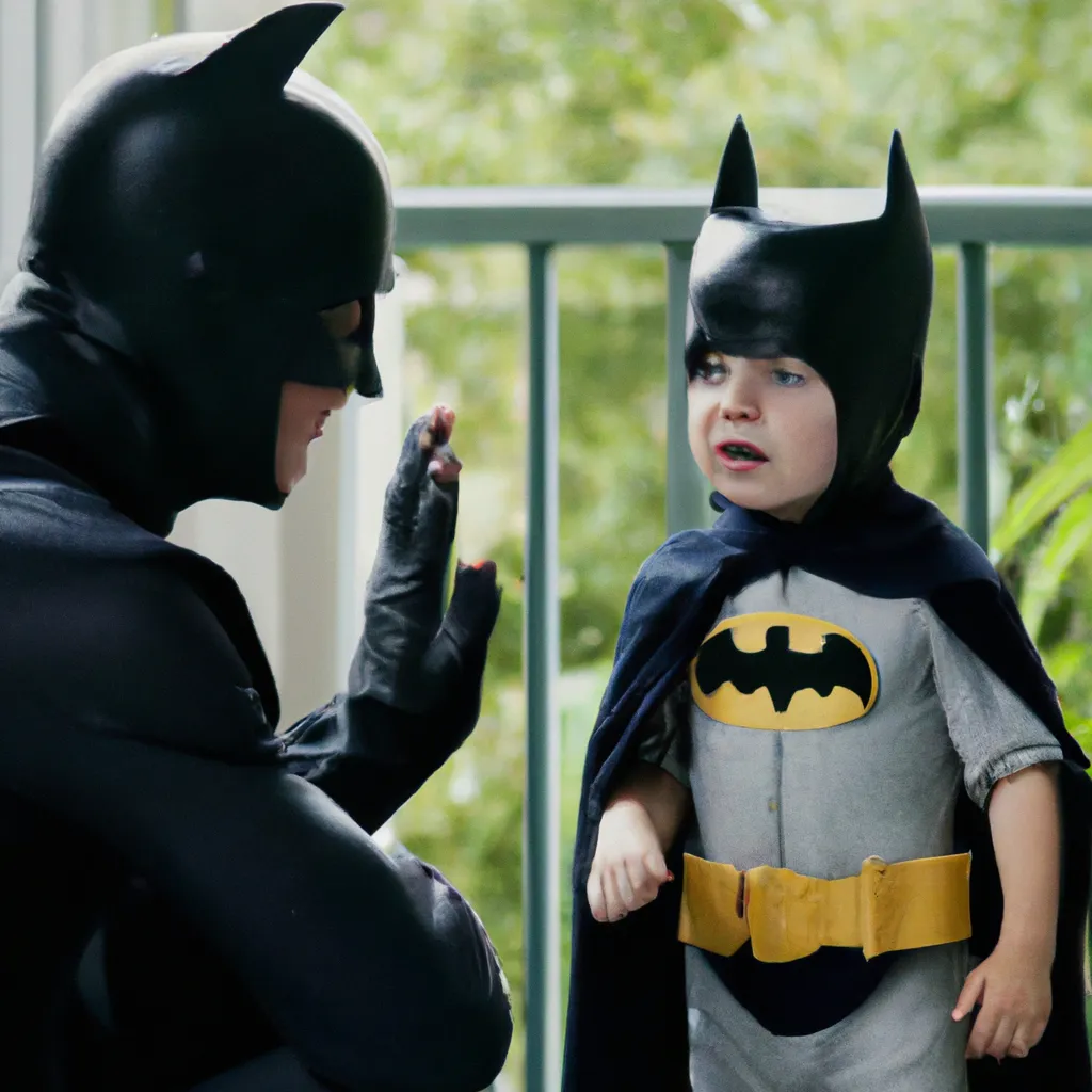 A photograph of Batman throwing a child across the r... | OpenArt