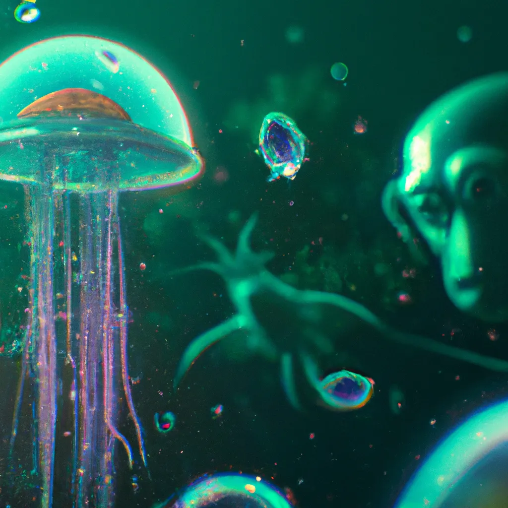 Matte painting of blue alien jellyfish-like creature... | OpenArt