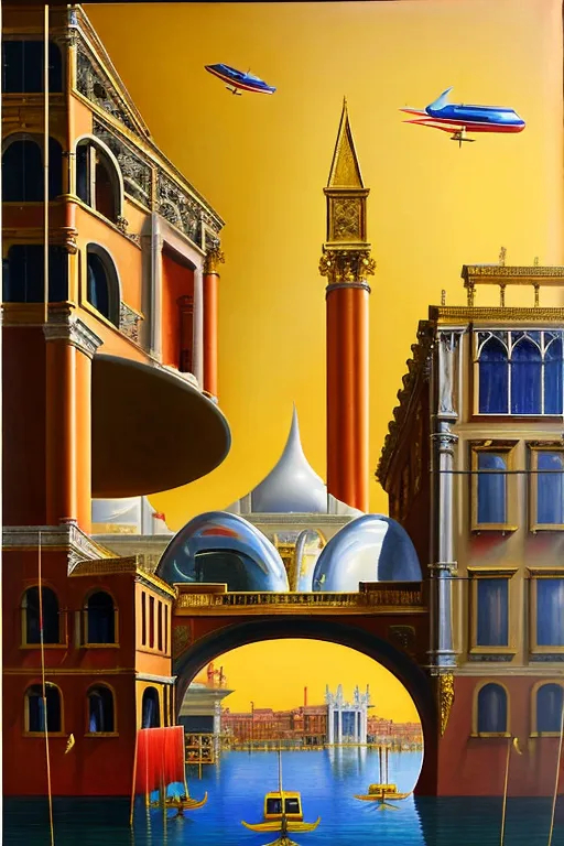 futuristic Venice landscape paintings of brutalist c... | OpenArt