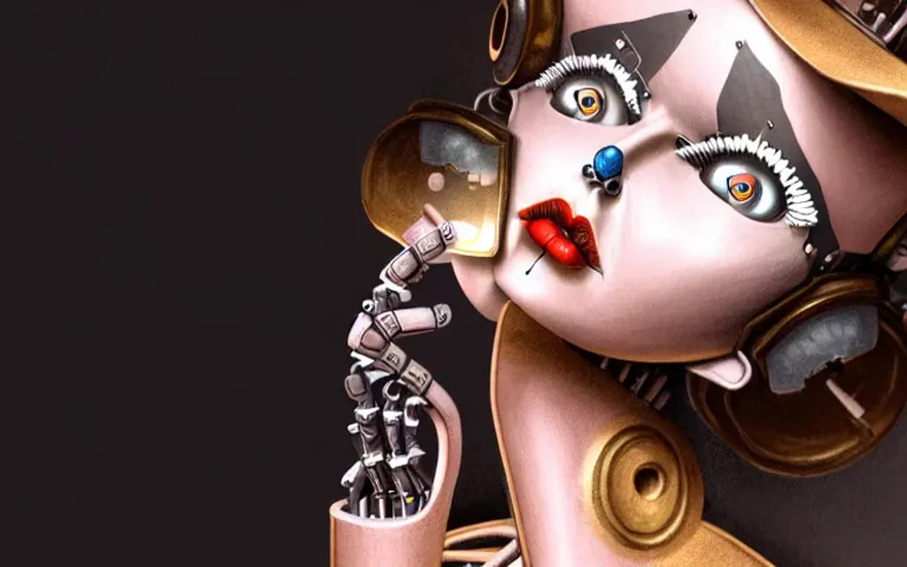 portrait of a clockwork robot doll, elegant, highly...