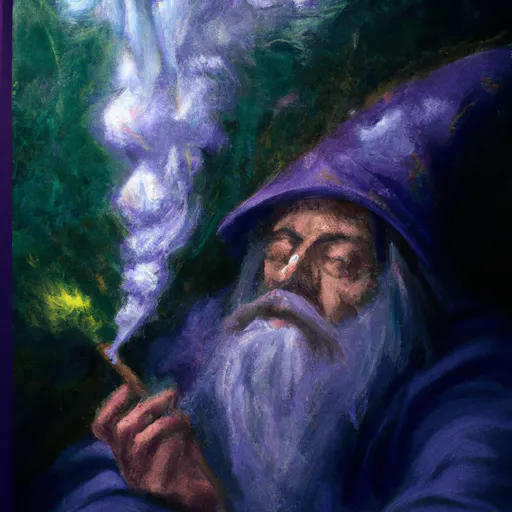 a hyperrealistic painting of a wizard smoking weed c... | OpenArt