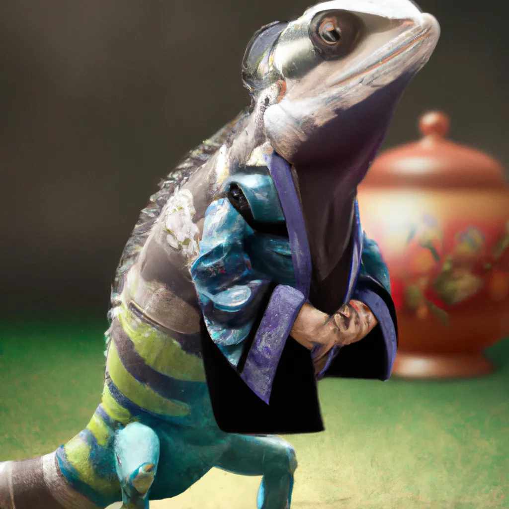 A realistic lizard dressed in Japanese clothing, dig...