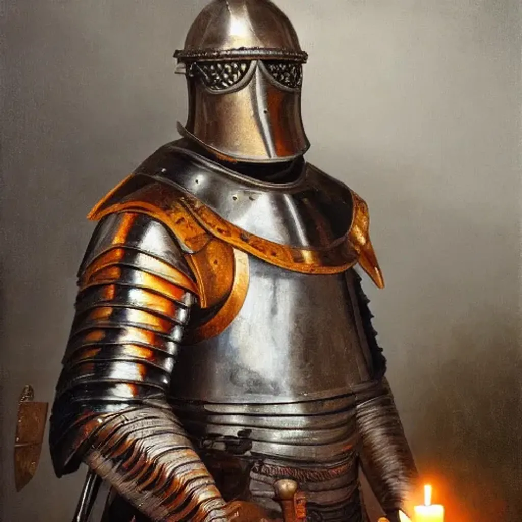 A medival warrior with heavy armor, red, trending on... | OpenArt