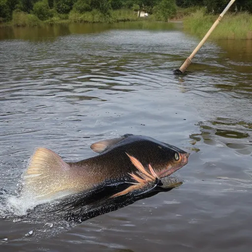 Monster Giga Catfish, Fish. splashing out of the wat... | OpenArt