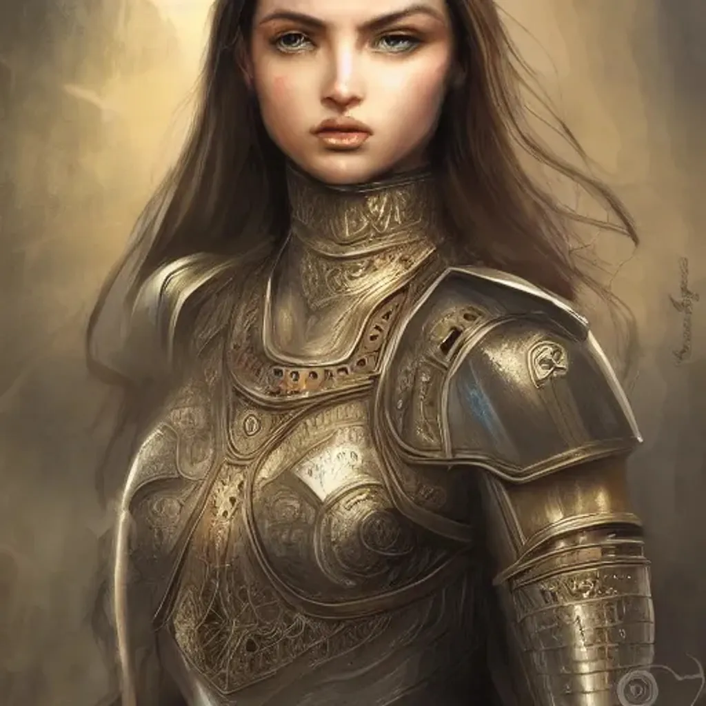 Professional image of a female Knight, long hair, co... | OpenArt