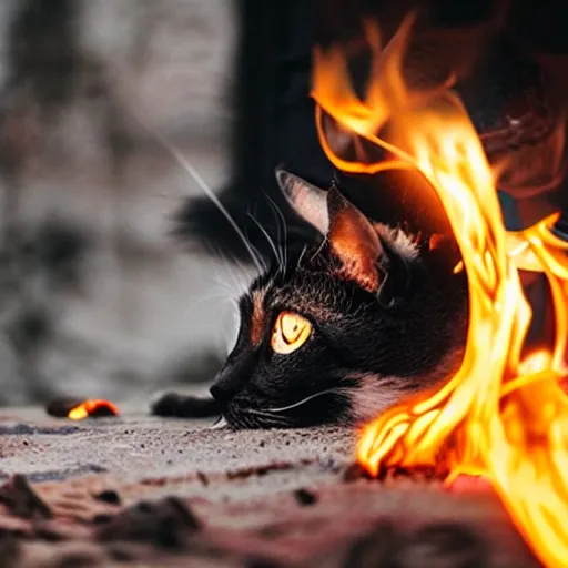 a cat on fire dying