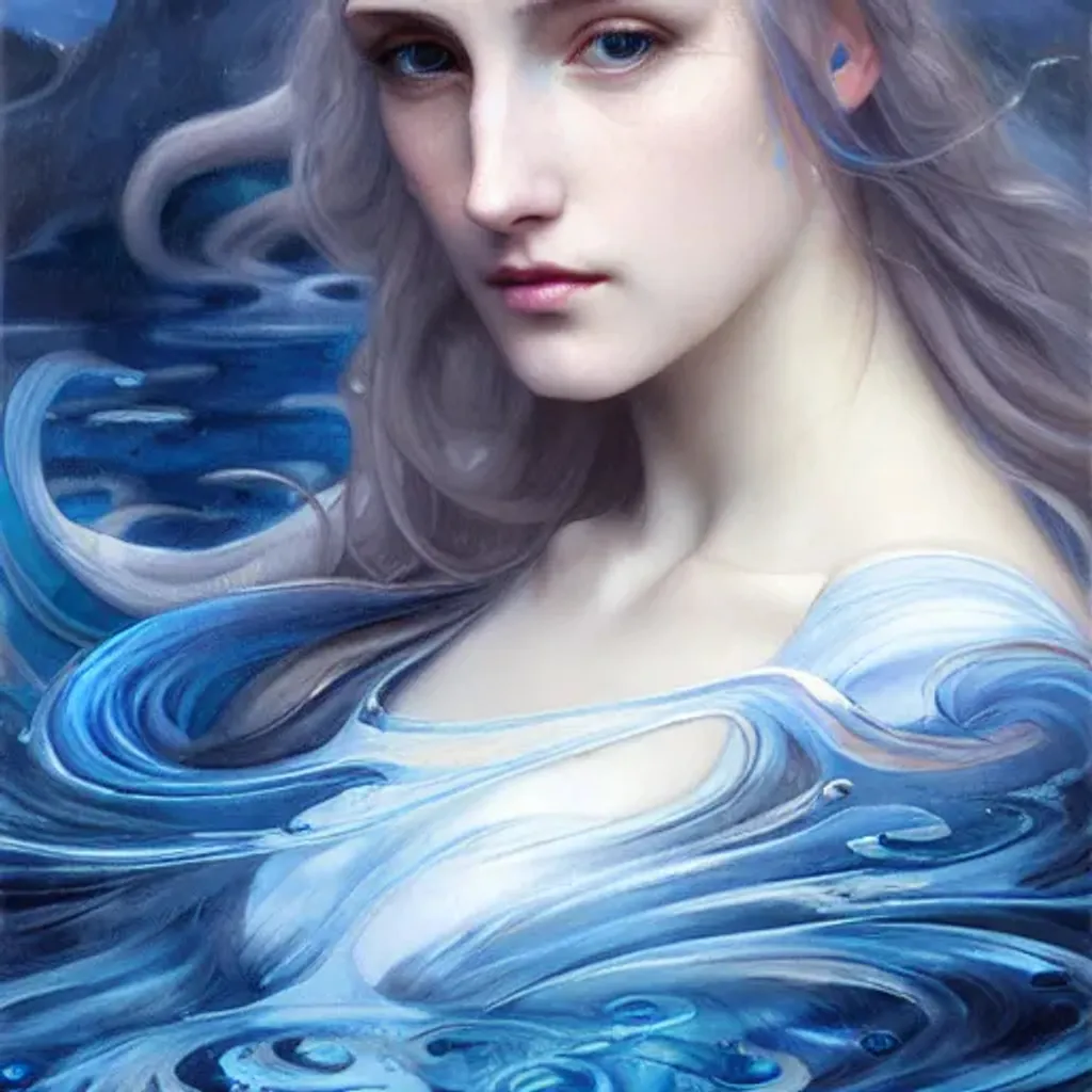 water goddess, blue, white, silver, aquamarine, wate... | OpenArt
