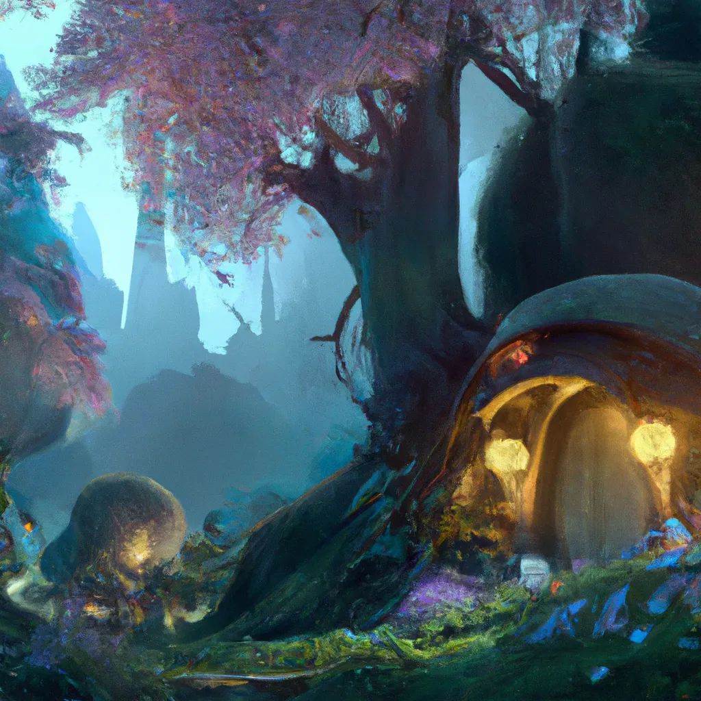 a giant forest, oak trees, sakura trees, hobbit hous...