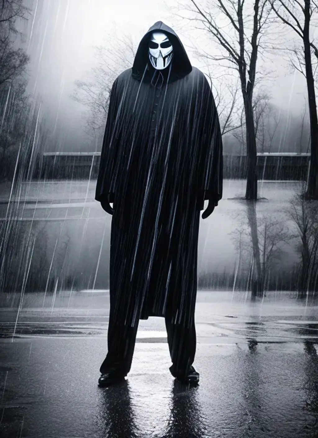 Portrait of ghostface, horror, night, rain. | OpenArt