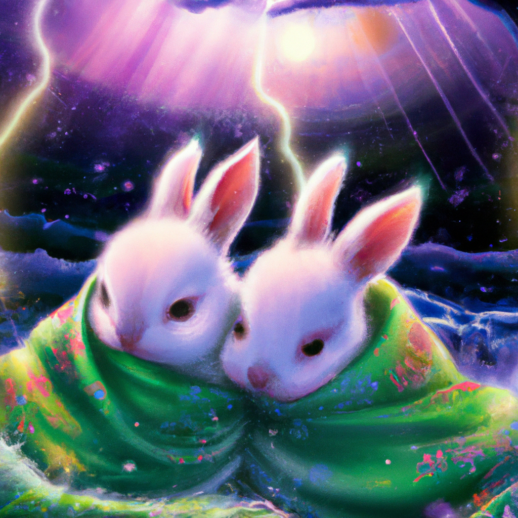 Two chibi cute sweet bunny rabbits sitting close t... | OpenArt
