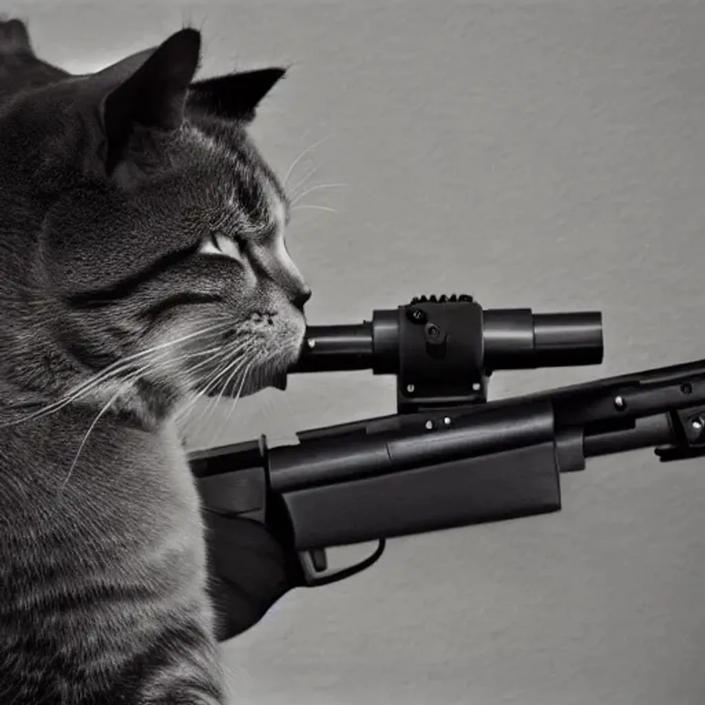 MY point of view : cat holding a minigun shooting | OpenArt