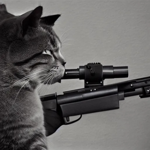 MY point of view : cat holding a minigun shooting | OpenArt