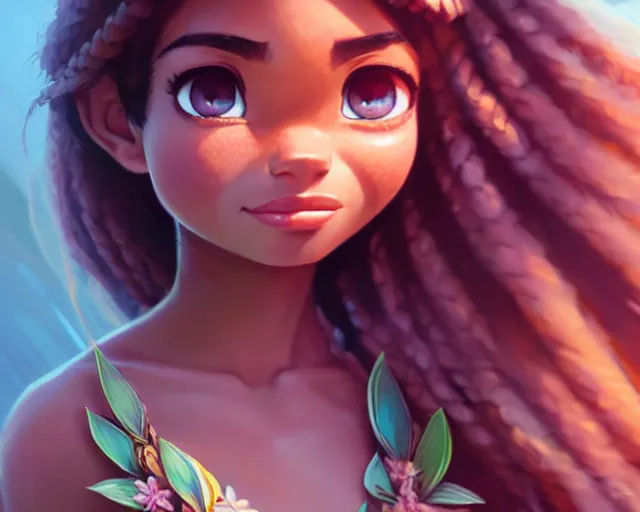 Closeup face portrait of a Moana, smooth soft skin,...