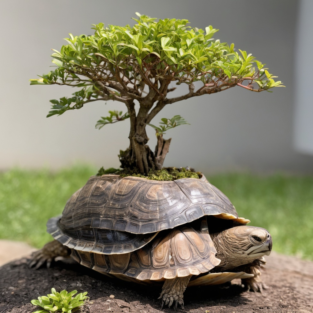 bonsai tree growing on live turtles shell