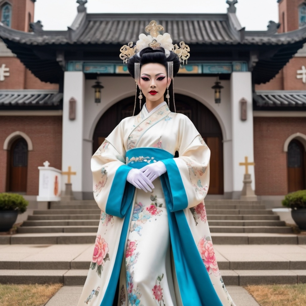 A beautiful Chinese drag queen wears beautiful Hanfu...