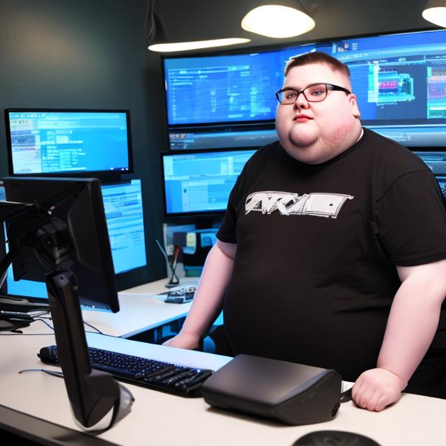 Fat trans man on a computer on discord