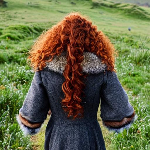 A young woman with mid length curly ginger hair and...