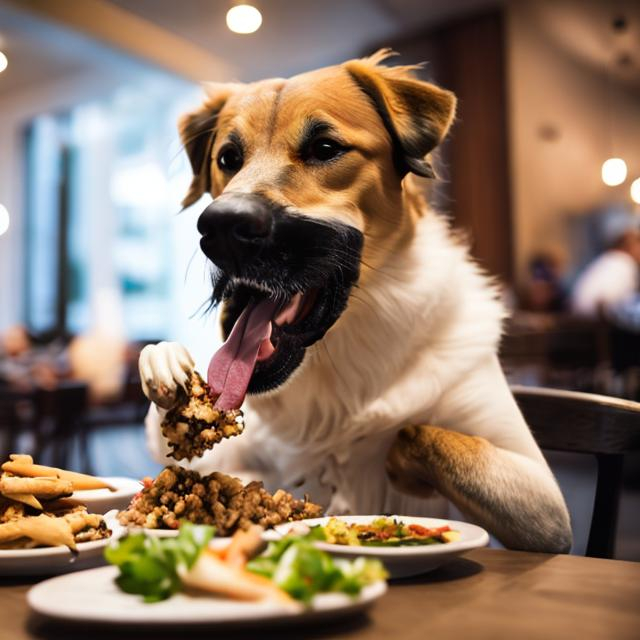 dog eating dinner at gourmet restaurant | OpenArt