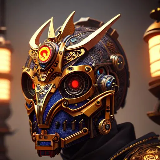Steampunk tribal mask, robot, owl, oni, japanese pot... | OpenArt