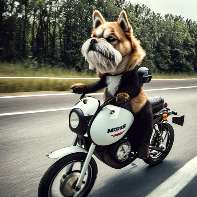 A DOG RIDING A MOTOCYCLE ON A ROMANIAN MOTORWAY