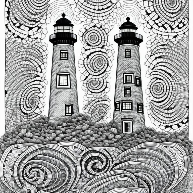 Lighthouse zentangle, black and white, beautiful col...