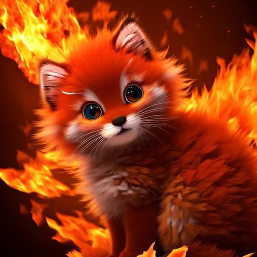 Cute, red, fluffy, fiery fur, fire kitten, possessin... | OpenArt