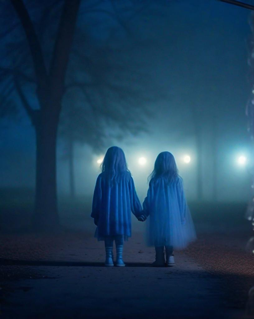 Medium range shot of Pale ghostly children holding h...