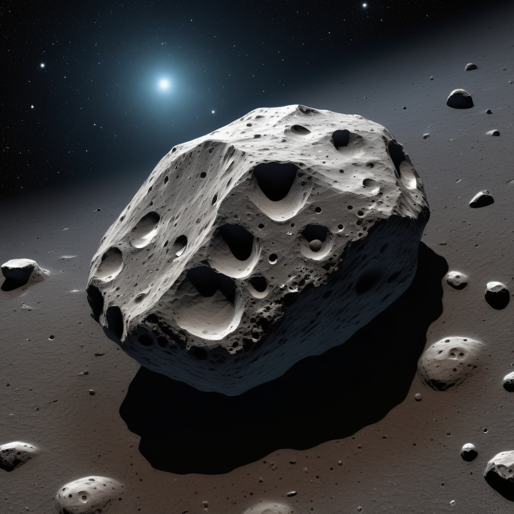 "A close-up of an asteroid's surface, showing intric...