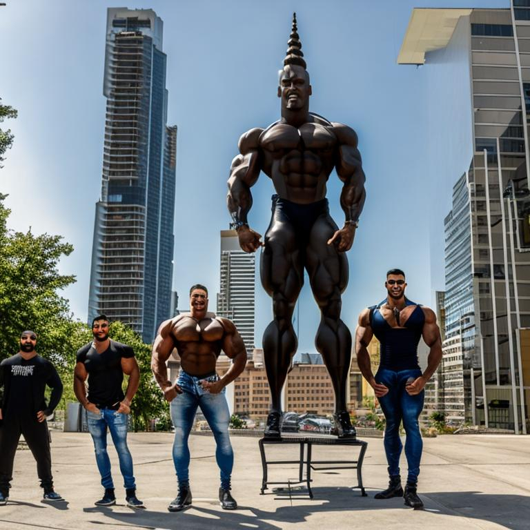 A 200 -foot-tall bodybuilder and his six-foot-tall... | OpenArt