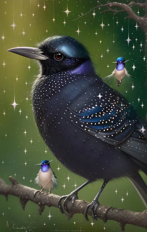 Sparkling. A portrait of an European starling bird.... | OpenArt