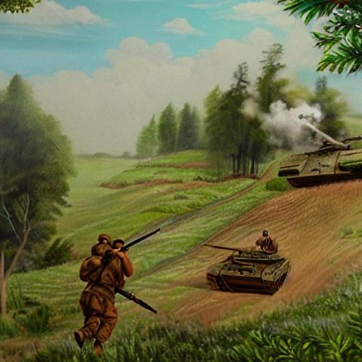 Realistic Painting of tank and soldier attack to the...