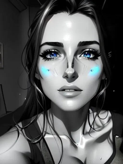 semi-realistic anime girl, skin highlights, hair hig...