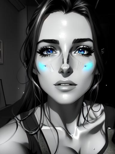 semi-realistic anime girl, skin highlights, hair hig...