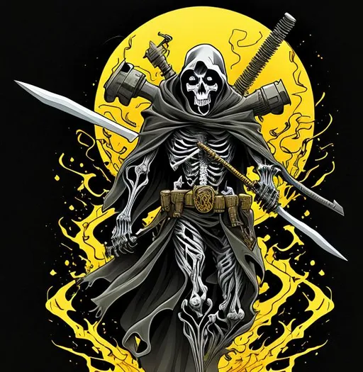 Detailed grim reaper riding on a fighter jet. black...