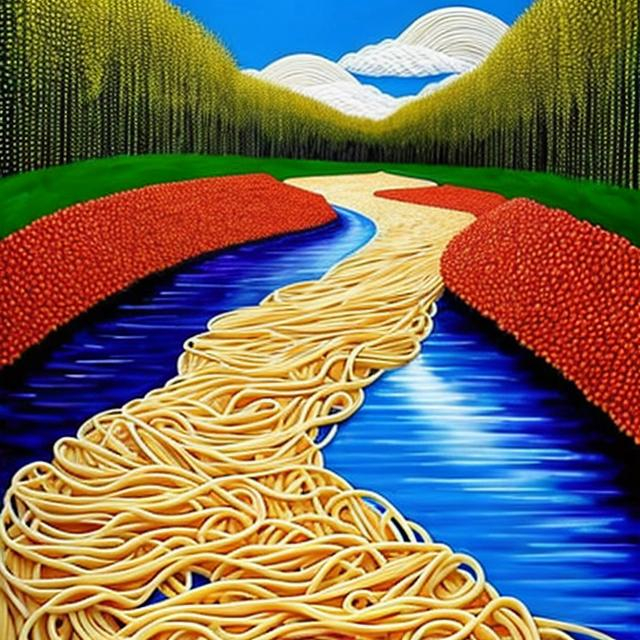 A river made out of pasta instead of water. Art pain...