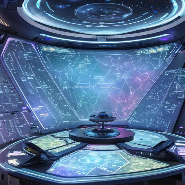Holographic star map in a war room set on a spaceship