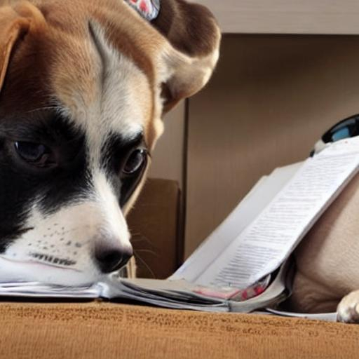 a dog doing home work