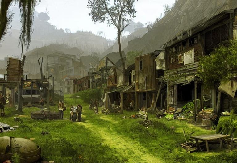 survivor village, post apocalyptic settlement, town,...