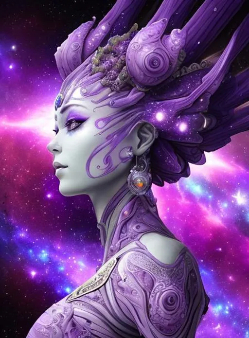 gentle androgynous alien, lavender skin, protector o... | OpenArt