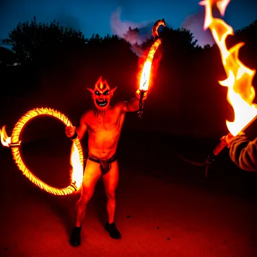 Scary Demon holding a fire whip | OpenArt