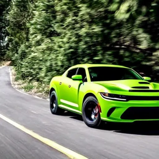 A 2020 dodge stealth hellcat driving down a road | OpenArt