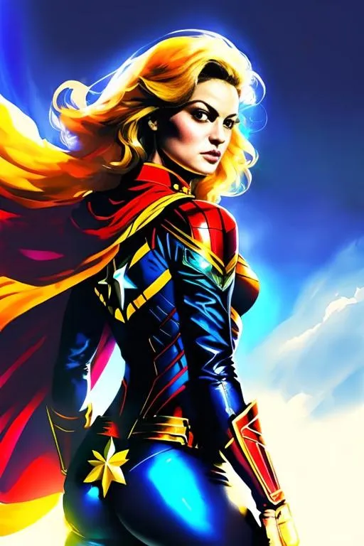 Captain Marvel hovering, low angle | OpenArt