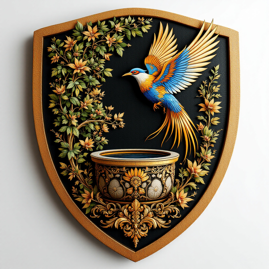 Wooden family emblem shield, Indian and Dutch cultur...