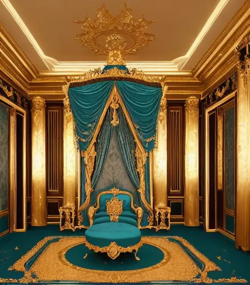 art deco room, white walls, chandalier, green and go... | OpenArt