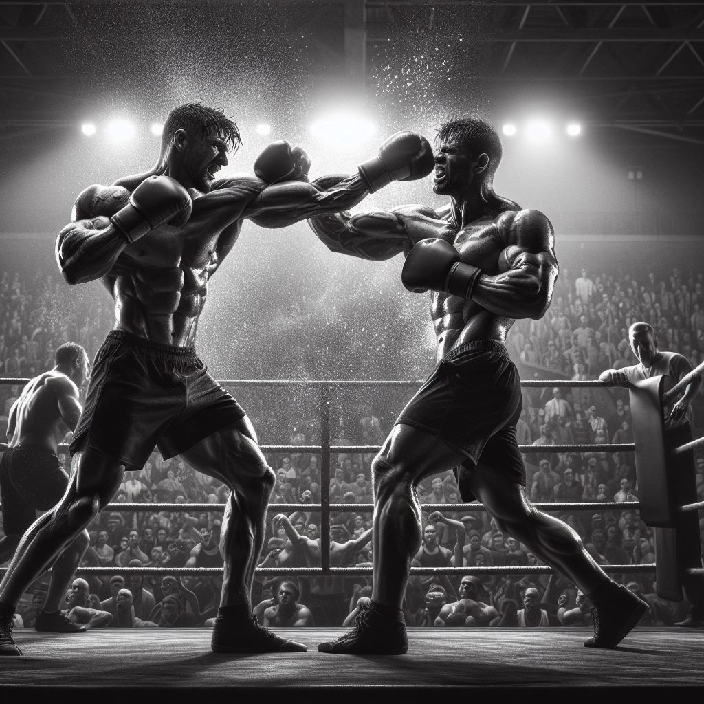 Bodybuilder punch bodybuilder in the chest of bodybu...