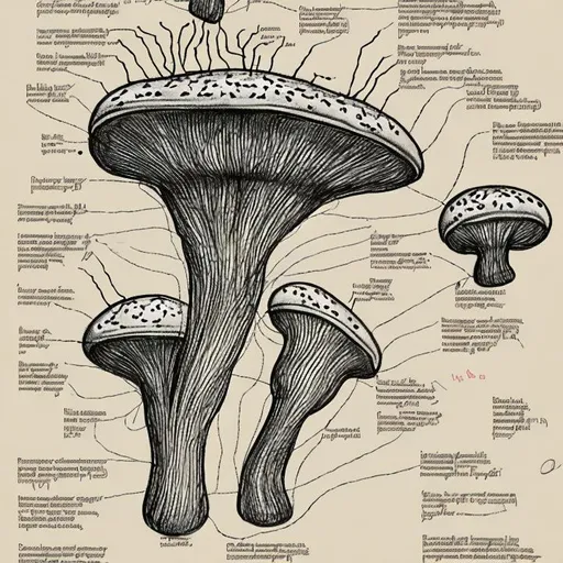 anatomical drawing of mushroom alien with many annot... | OpenArt