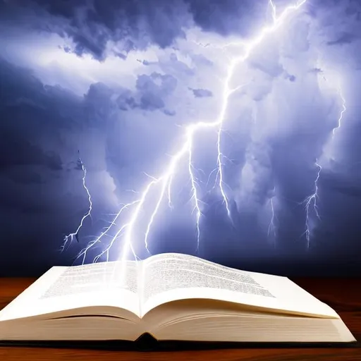 Lightning coming from a magic wand on book